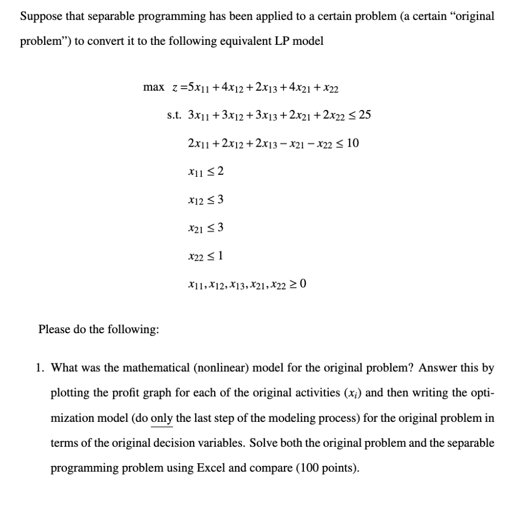 Suppose that separable programming has been applied | Chegg.com