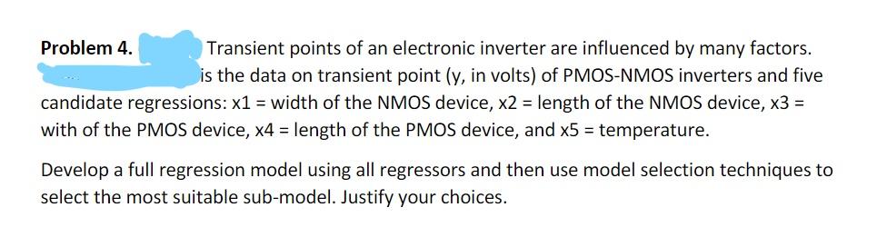 Solved Problem 4. Transient points of an electronic inverter | Chegg.com