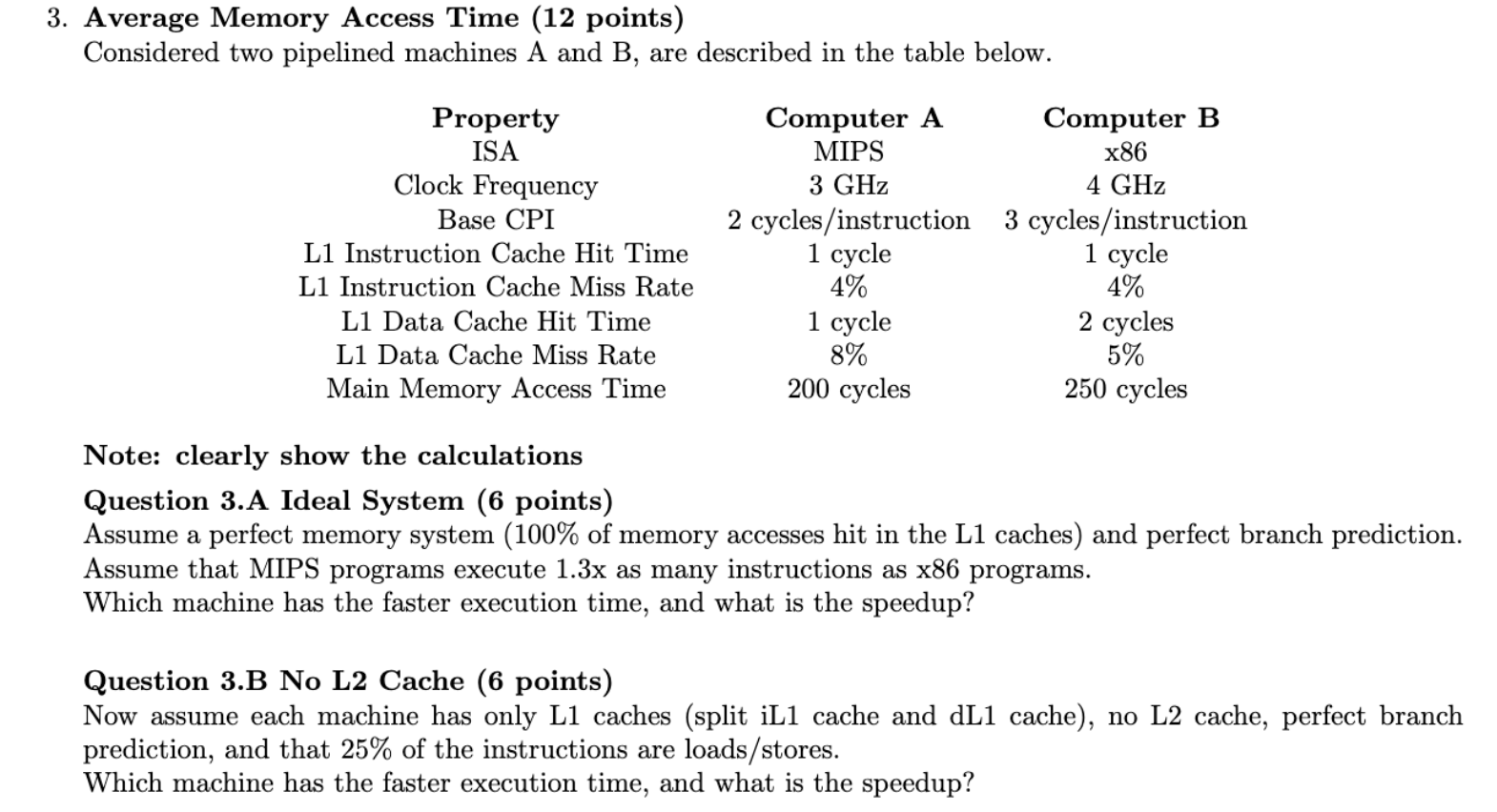Solved 3. Average Memory Access Time (12 points) Considered | Chegg.com