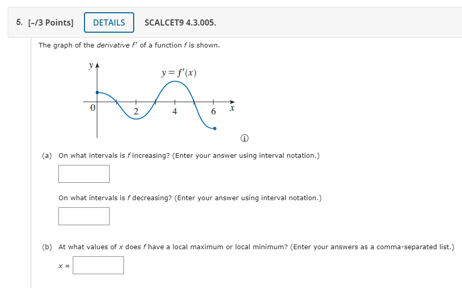 Solved 5. [-13 Points] DETAILS SCALCET9 4.3.005. The graph | Chegg.com