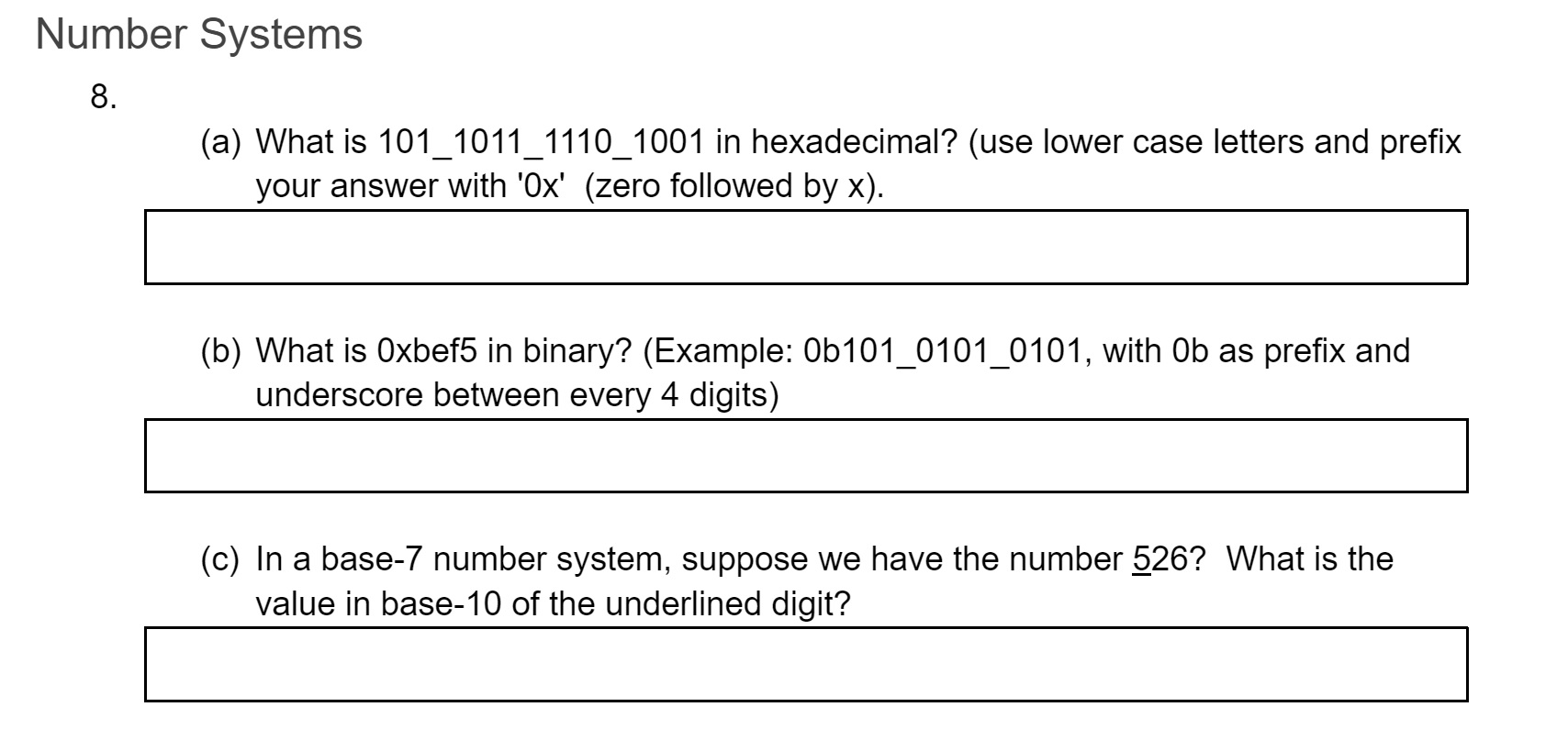 Solved Number Systems(a) ﻿What is 101_1011_1110_1001 ﻿in | Chegg.com