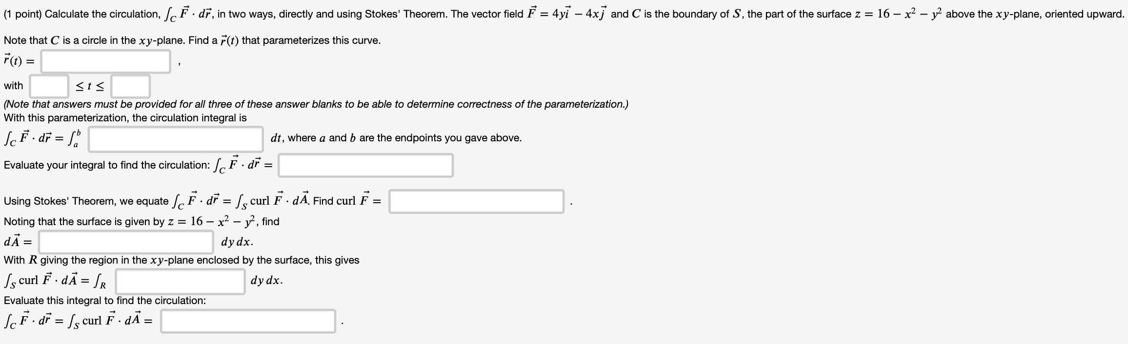 Solved (1 point) Calculate the circulation, ScĚ. dř, in two | Chegg.com