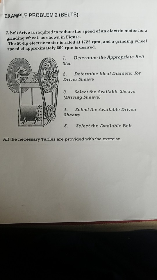 Solved EXAMPLE PROBLEM 2 (BELTS): A belt drive is required | Chegg.com