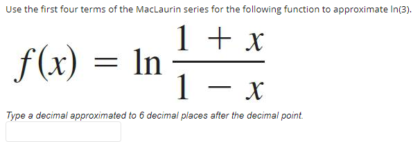 Solved f(x)=ln1−x1+x | Chegg.com