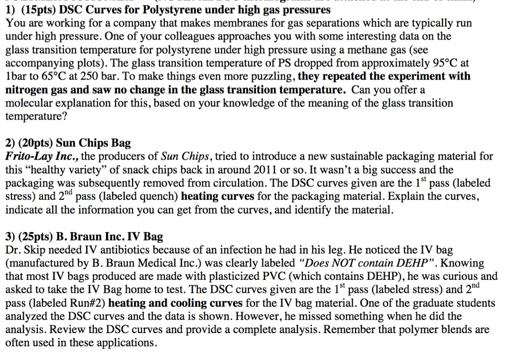 1) (15pts) DSC Curves for Polystyrene under high gas | Chegg.com