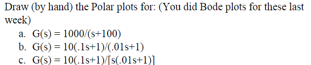 Solved Draw (by hand) the Polar plots for: (You did Bode | Chegg.com