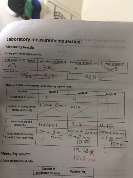 Solved Laboratory measurements section: Measuring length: | Chegg.com
