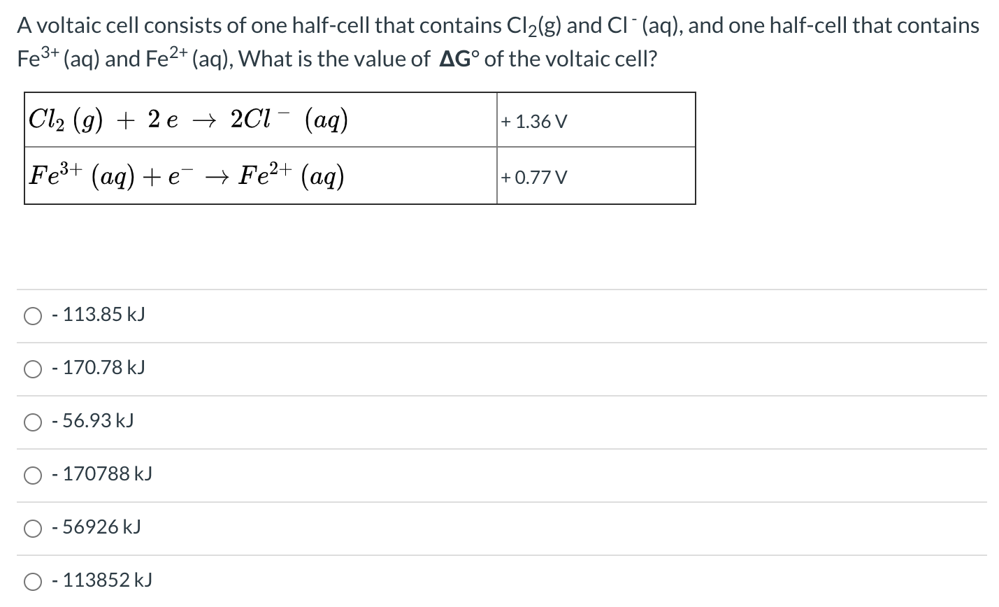 Solved A voltaic cell consists of one half-cell that | Chegg.com