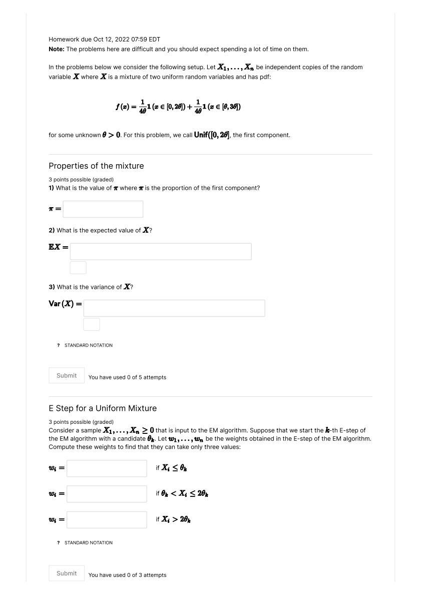 Homework due Oct 12, 2022 07:59 EDT Note: The | Chegg.com