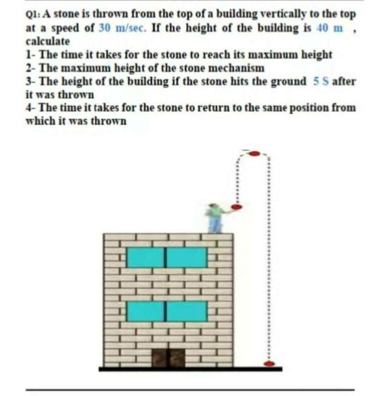 Solved Q1: A stone is thrown from the top of a building | Chegg.com