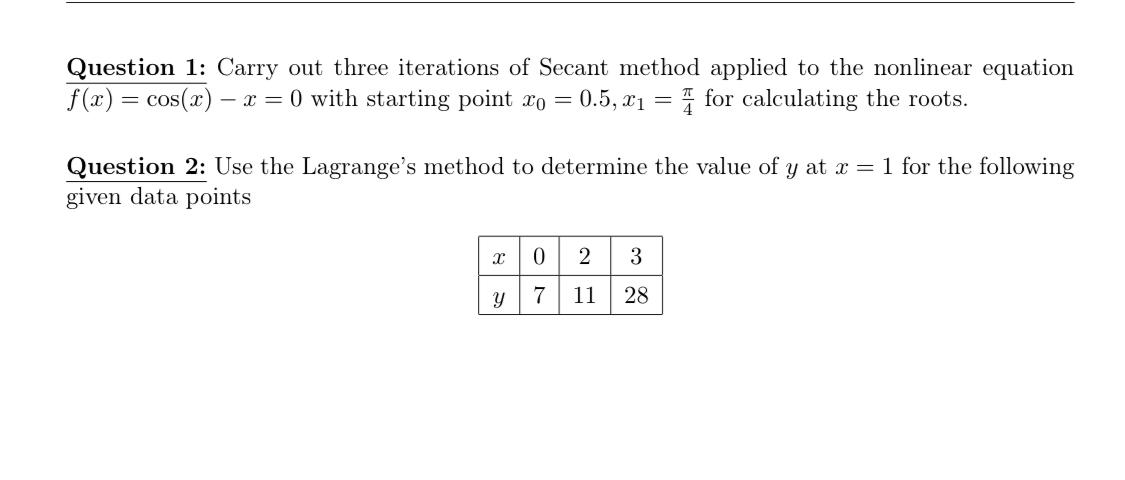 Solved Question 1 Carry Out Three Iterations Of Secant