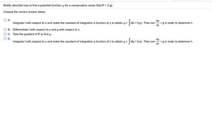 Solved Briefly describe how to find a potential function ф | Chegg.com