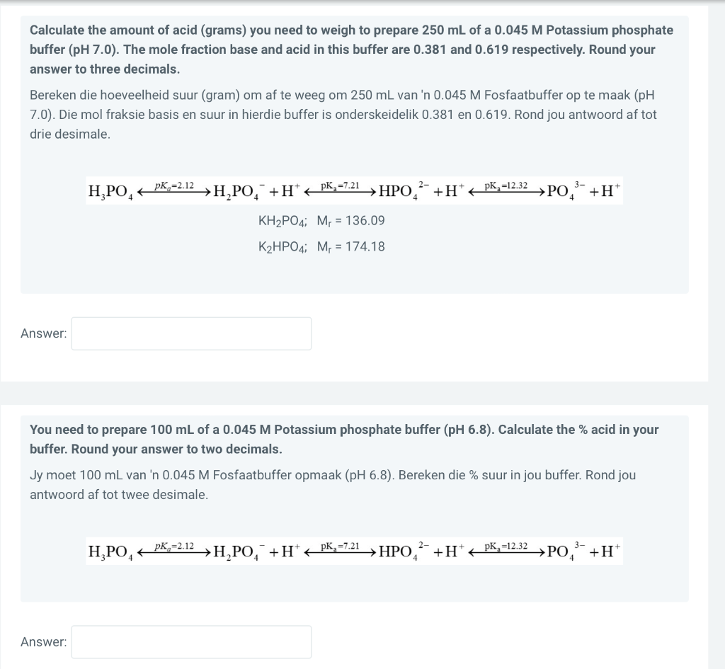 Solved Calculate the amount of acid (grams) you need to | Chegg.com