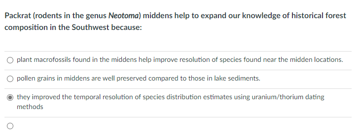 Solved Packrat (rodents in the genus Neotoma) middens help | Chegg.com