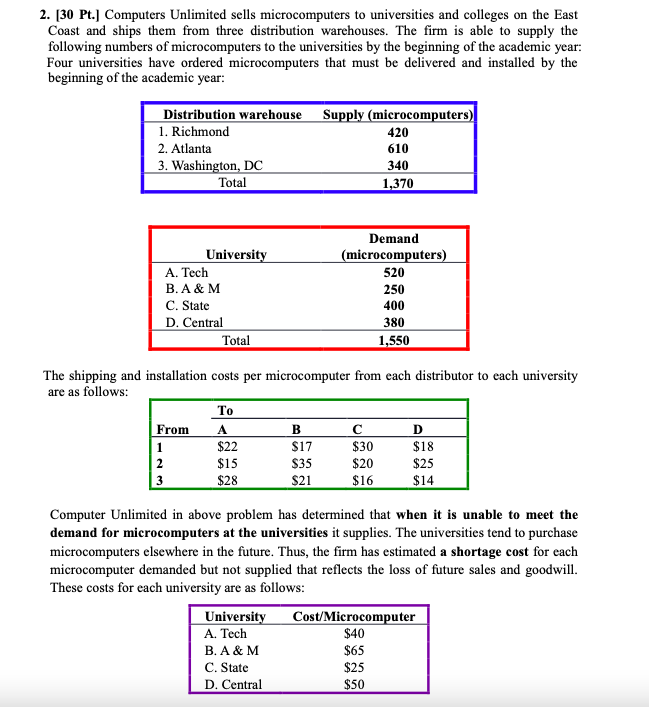 2. [30 Pt.] Computers Unlimited sells microcomputers | Chegg.com