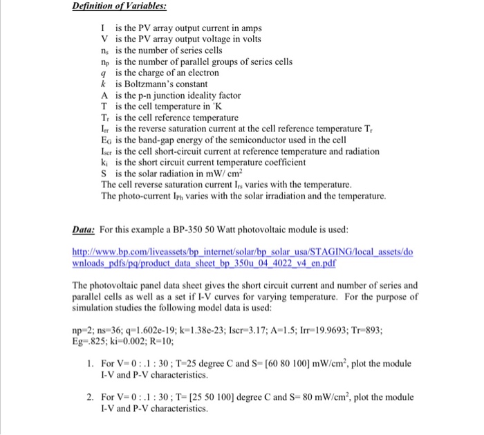 Solved Definition Of Variables I Is The Pv Array Output