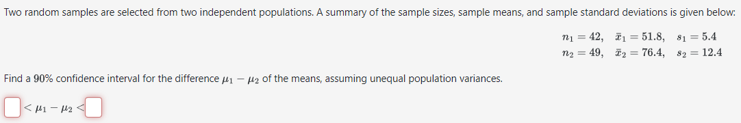 Solved Two random samples are selected from two independent | Chegg.com