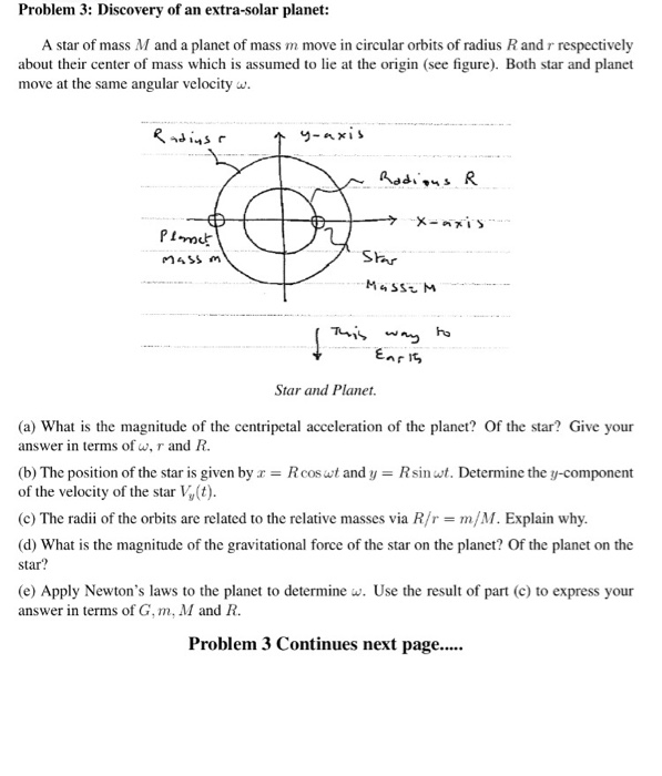 Solved Problem 3: Discovery of an extra-solar planet: A star | Chegg.com