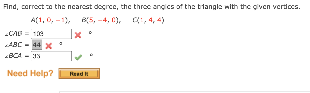 Solved Find, correct to the nearest degree, the three angles | Chegg.com