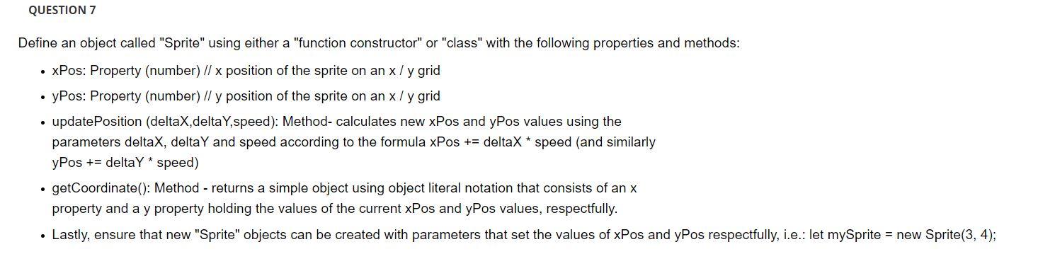 Solved Define an object called "Sprite" using either a | Chegg.com