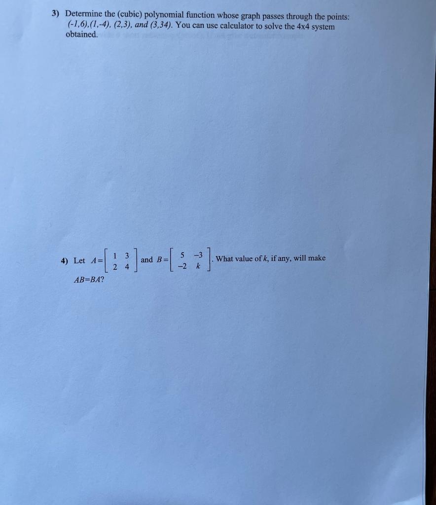 Solved 3) Determine the (cubic) polynomial function whose | Chegg.com