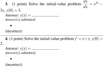 Solved (1 ﻿point) ﻿Solve the initial-value problem | Chegg.com