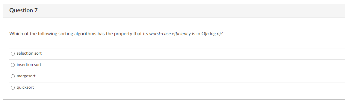 Solved Which of the following sorting algorithms has the | Chegg.com