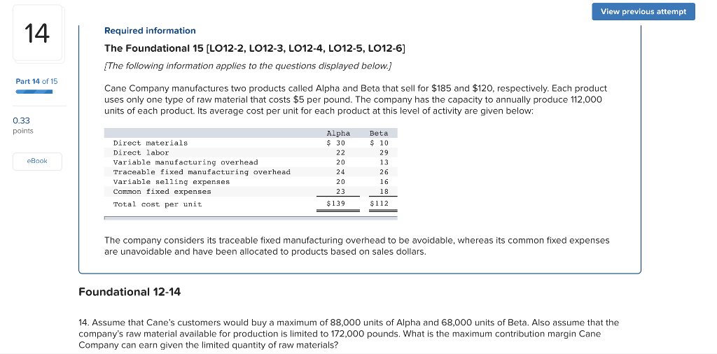 Solved View previous attempt 1 Required information The | Chegg.com
