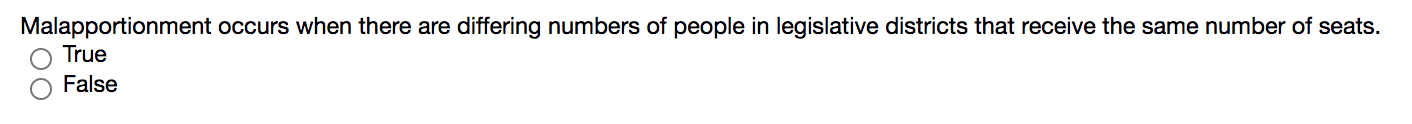Solved Malapportionment occurs when there are differing | Chegg.com