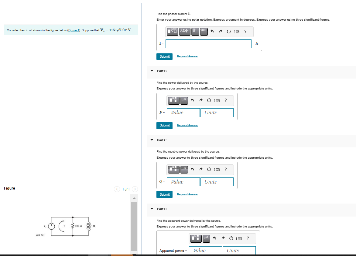 Solved Find the phasor current 1. Enter your answer using | Chegg.com