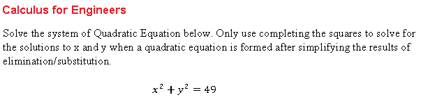 Solved Calculus for Engineers Solve the system of Quadratic | Chegg.com