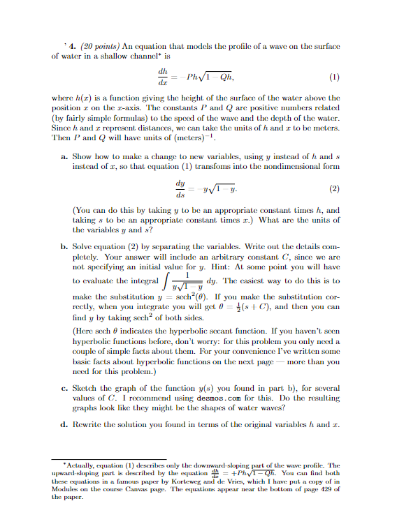 Solved '4. (20 points) Λn equation that models the profile | Chegg.com