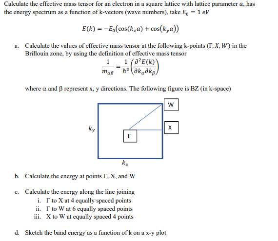 Solved Calculate the effective mass tensor for an electron | Chegg.com