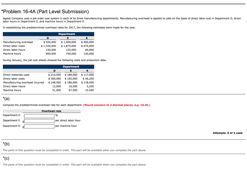Solved *Problem 16-4A (Part Level Submission) Agassi Company | Chegg.com