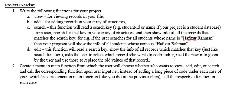 Solved Project Exercise: 1. Write the following functions | Chegg.com