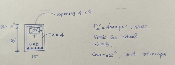 fc′=4000psi,NWC. Grade 60 steel 5#8. Cover =2",#4 | Chegg.com