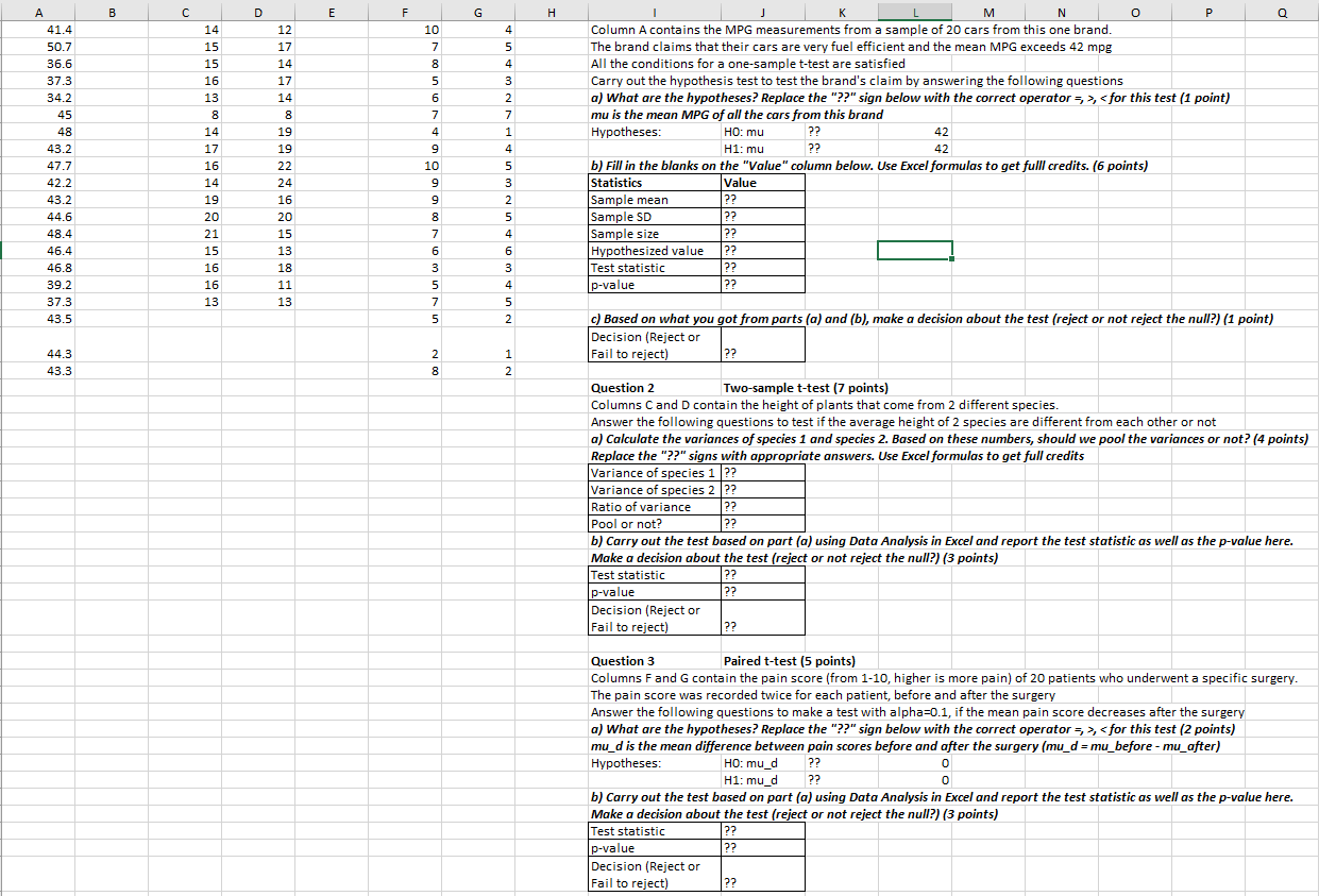 Solved Use Excel formula to get full credit. Don't erase the | Chegg.com