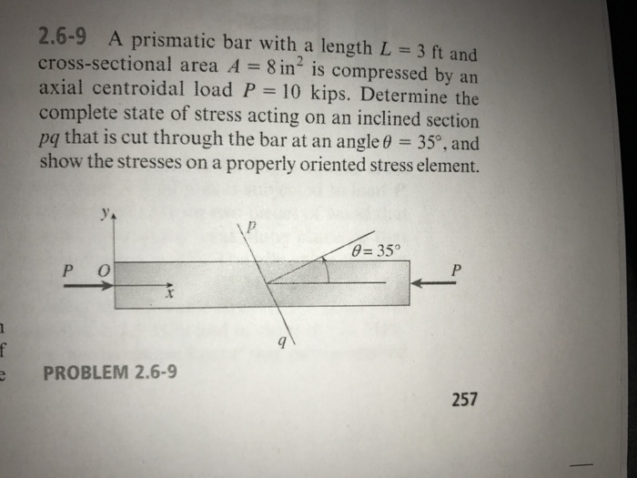 Solved A prismatic bar with a length L = 3 ft and | Chegg.com