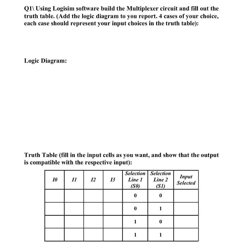 Solved Q1\ Using Logisim software build the Multiplexer | Chegg.com