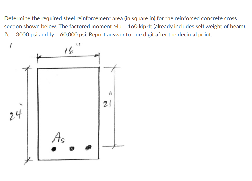 Solved Determine the required steel reinforcement area (in | Chegg.com