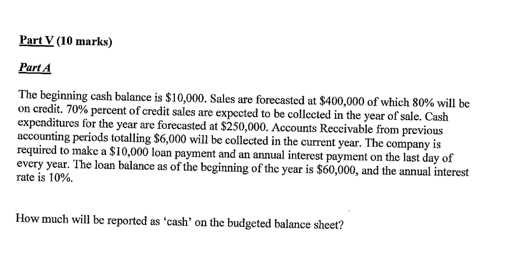 Solved Part V (10 marks) PartA The beginning cash balance is | Chegg.com