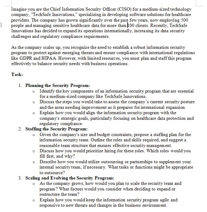 Solved Imagine you are the Chief Information Security | Chegg.com