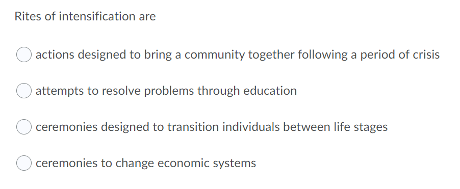 Solved Rites of intensification are actions designed to | Chegg.com