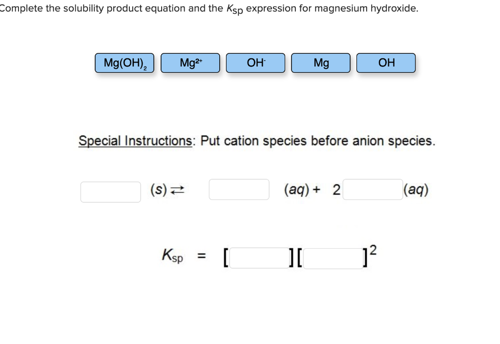 Solved omplete the solubility product equation and the Ksp | Chegg.com