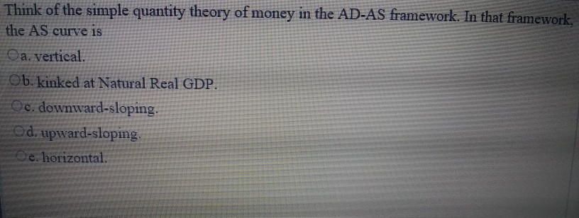 Solved Think of the simple quantity theory of money in the | Chegg.com