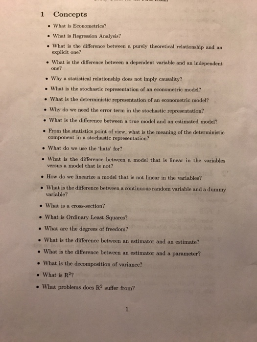 Solved Concepts What is Econometrics? What is Regression | Chegg.com