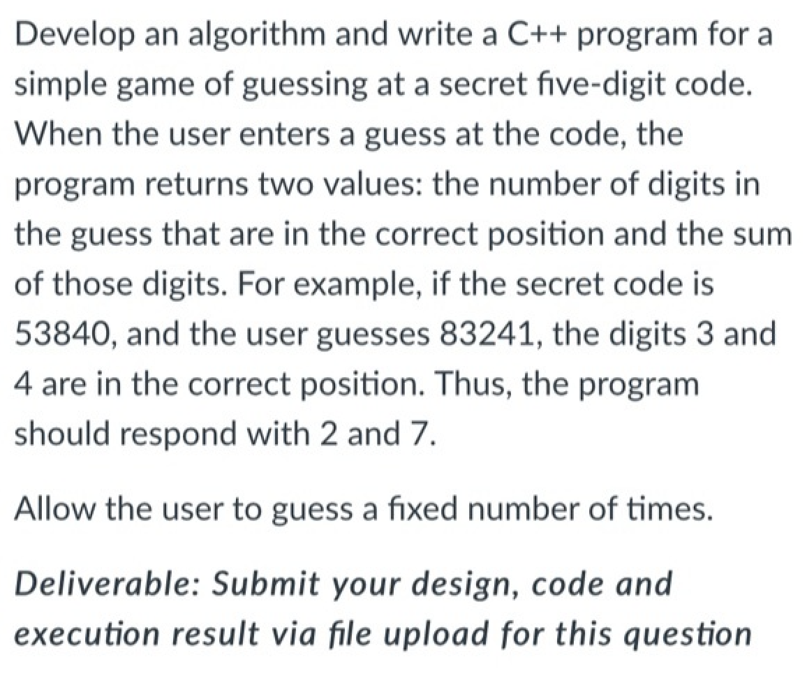 Solved Develop an algorithm and write a C++ program for a | Chegg.com