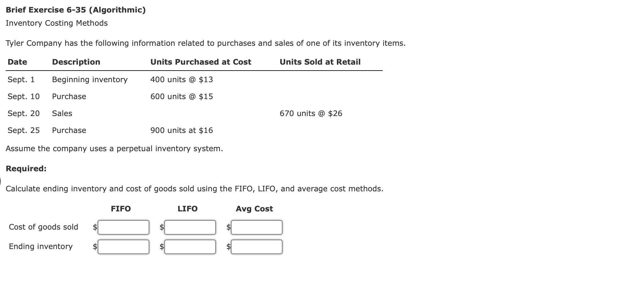 Solved Brief Exercise 6-35 (Algorithmic) Inventory Costing | Chegg.com