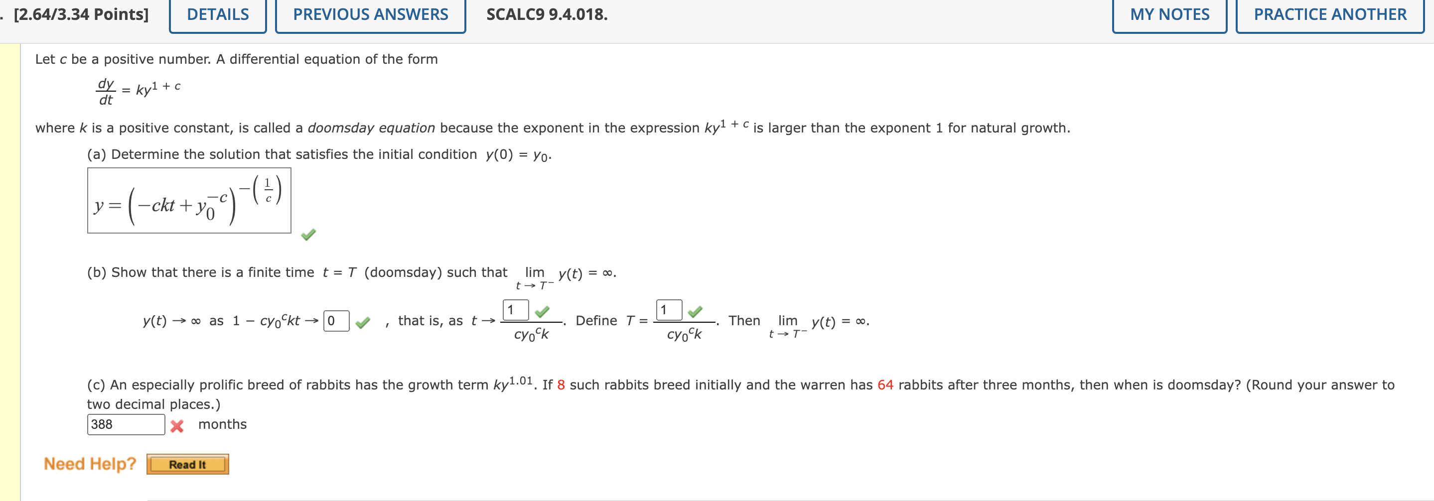 Solved [2.64/3.34 Points] SCALC9 9.4.018. Let c be a | Chegg.com