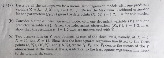 Solved Describe all the assumptions for a normal error | Chegg.com